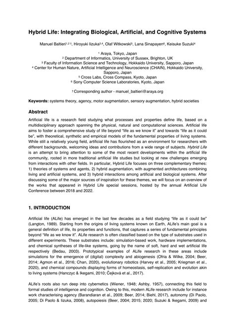 Pdf Hybrid Life Integrating Biological Artificial And Cognitive