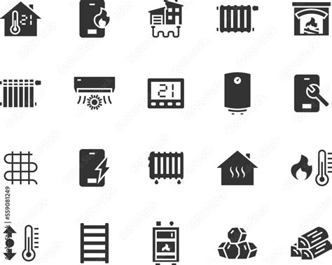 Vector Set Of House Heating Flat Icons Contains Icons Boiler Heat