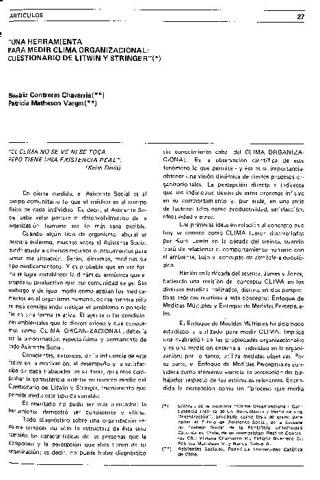 Pdf Una Herramienta Para Medir Clima Organizacional Cuestionario De