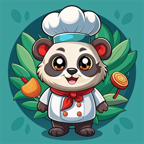 Premium Vector Cute Panda Chef With Chef Hat And Red Scarf Illustration