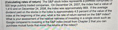 Solved Calculating Rates Of Return The S P Stock Index Chegg
