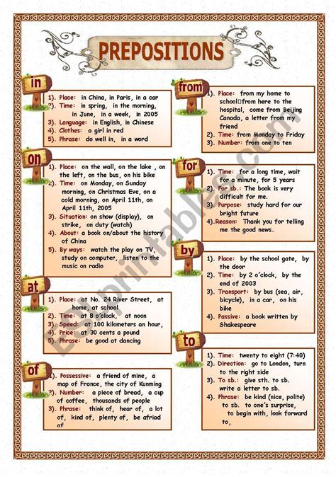 Preposition Worksheet Esl Worksheet By Lotas