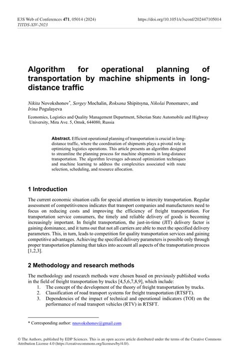 Pdf Algorithm For Operational Planning Of Transportation By Machine