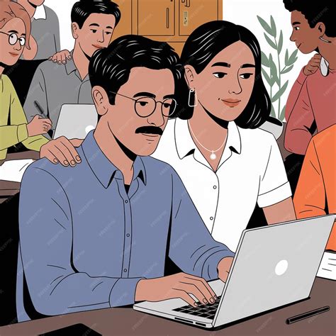 Group Of People Working Together On A Laptop Premium Ai Generated Vector