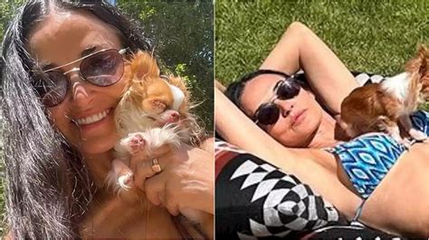 Aos 60 anos Demi Moore posa de biquíni e exibe boa forma em banho de