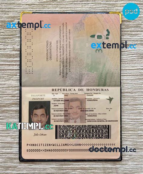 Sample Honduras Passport Editable Psd Files Scan And Photo Look