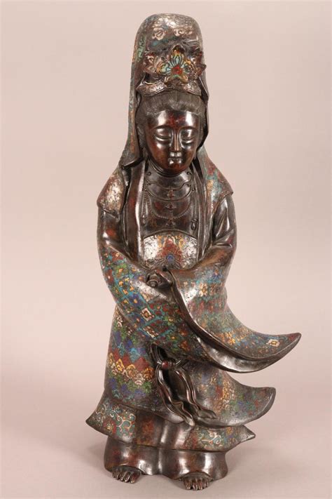 At Auction Large Chinese Qing Dynasty Bronze And Cloisonne Figure Of Kwan Yin