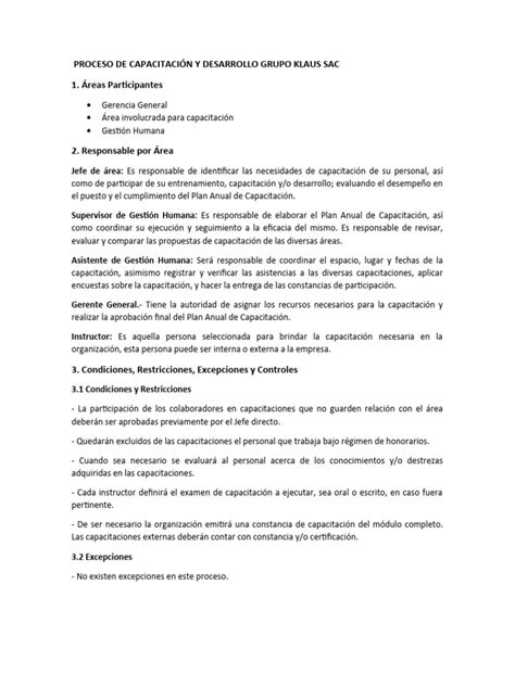 Proceso De Capacitación Y Desarrollo Grupo Klaus Sac Pdf Business