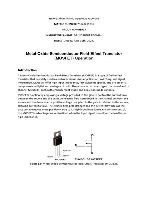 Mosfet Transistor Operation Pdf Field Effect Transistor Mosfet