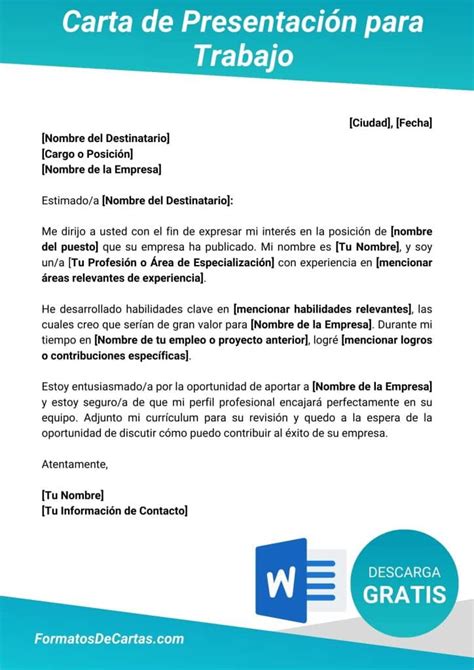 Cartas de Presentación Modelos y Formatos para descargar en Word