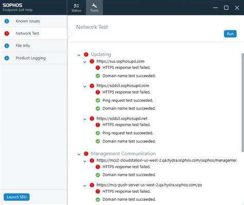 Sophos Endpoint Self Help Network Test