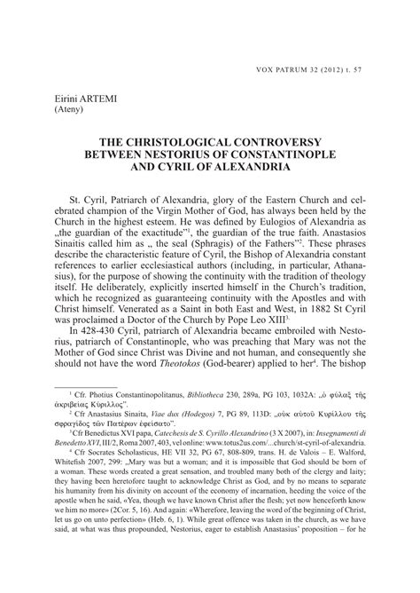 The Christological Controversy Between Nestorius Of Constantinople And