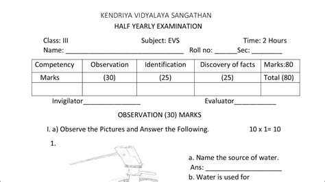 Half Yearly Exam Class EVS Exam Question Paper For KENDRIYA VIDYALAYA Students YouTube