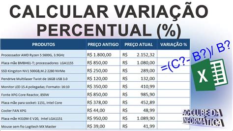 Como Calcular Variação em Percentual no Excel YouTube