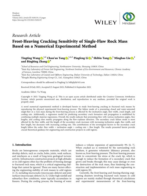 Pdf Frost Heaving Cracking Sensitivity Of Single Flaw Rock Mass Based On A Numerical