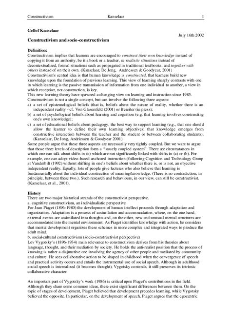Pdf Constructivism And Socio Constructivism