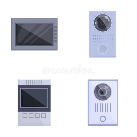 Video Intercom Icons Set Cartoon Vector Video Audio Door Phone Entry System Stock Vector