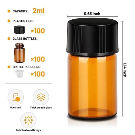 100 Pack Amber Glass Essential Oil Bottles