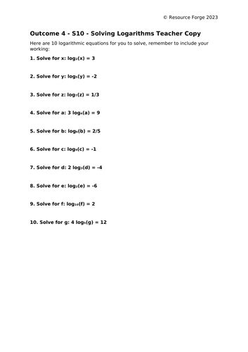 Engineering Maths Logarithms Theory Teaching Resources