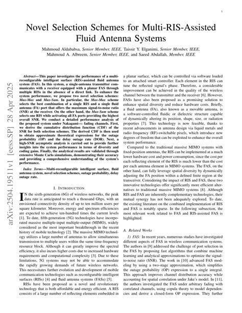 Pdf Novel Selection Schemes For Multi Ris Assisted Fluid Antenna Systems