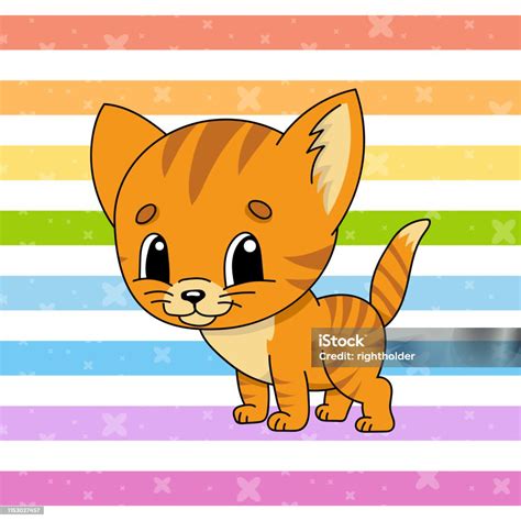 오렌지 키티 귀여운 캐릭터 화려한 벡터 일러스트입니다 만화 스타일입니다 색상 배경에 고립 디자인 요소입니다 디자인 책 스티커 카드 포스터 및 옷을 위한 템플릿입니다 고양이