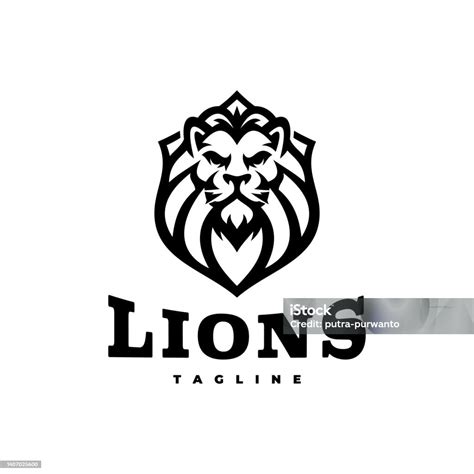 Ilustrasi Logo Lambang Kepala Singa Dan Perisai Ilustrasi Stok Unduh