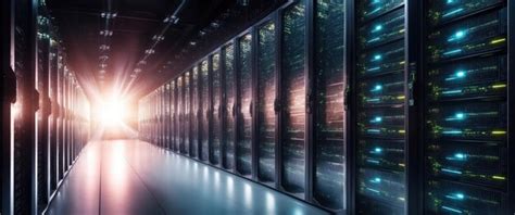 Dramatic View Of A Powerful Server Room Showcasing Modern Technology