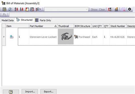 inseparable sub assemblies showing all parts in structured bom export