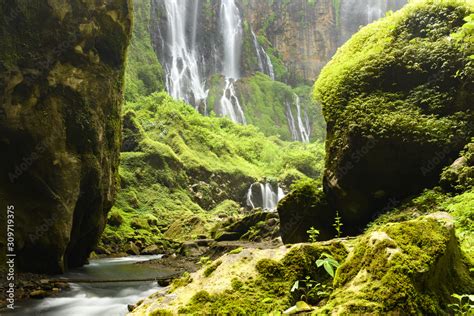 Stunning View Of The Tumpak Sewu Waterfalls Also Known As Coban Sewu