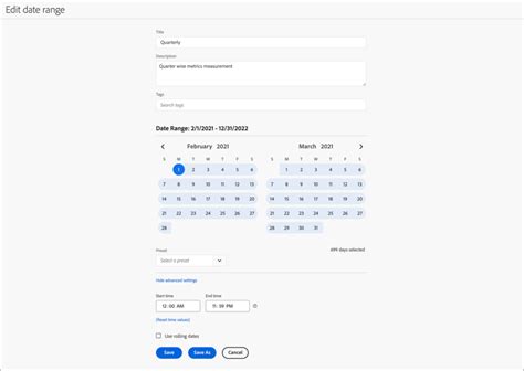 建立日期範圍 Adobe Analytics
