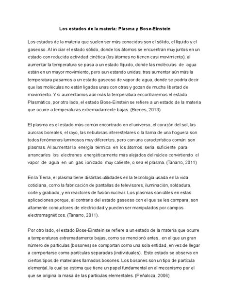 Los Estados De La Materia Plasma Y Bose Einstein Documentos De
