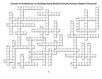 Summer Of The Mariposas Vocabulary PrologueChapter Crossword