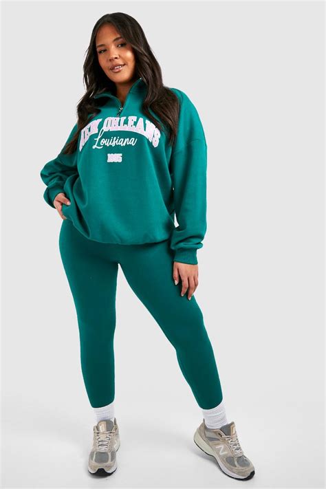 Plus Oversized Varisty Half Zip Sweatshirt And Legging Boohoo Usa
