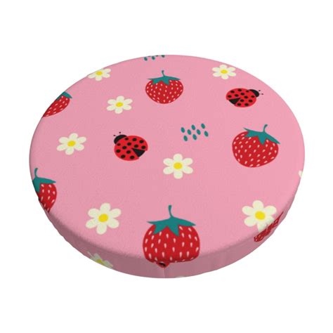 Susaid Strawberry And Ladybugs Print Elastic Bar Stool Cover