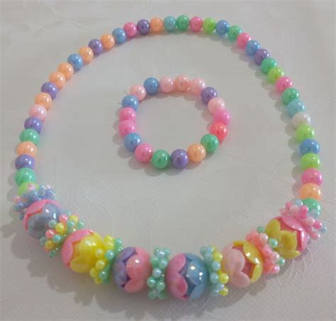Kit Colar pulseira Miçangas Bolinha Colorida Infantil Elo7