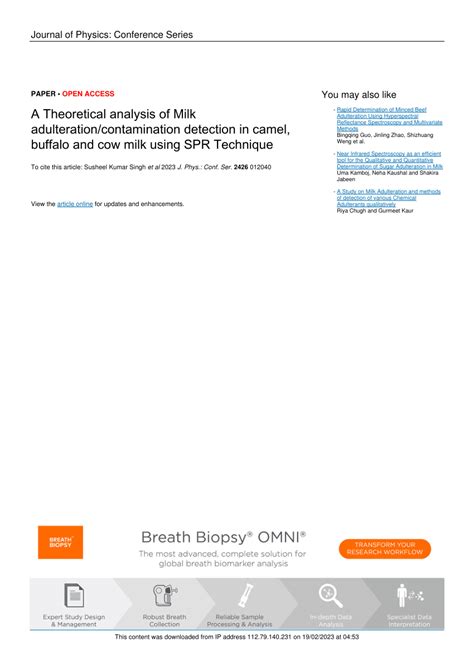 Pdf A Theoretical Analysis Of Milk Adulterationcontamination Detection In Camel Buffalo And