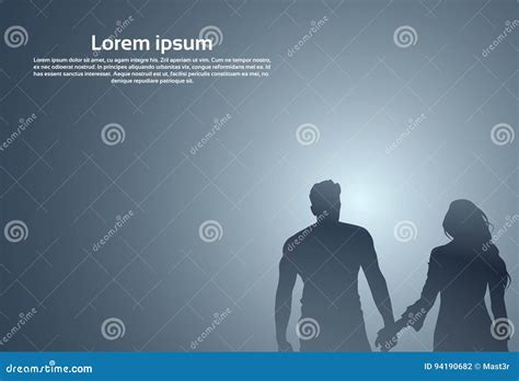 Couples Romantiques De Silhouette Tenant Des Amants Homme Et Femme De
