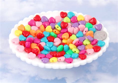 Plastic Heart Beads 11mm Small Bright Color Plastic Puffy Heart Resi