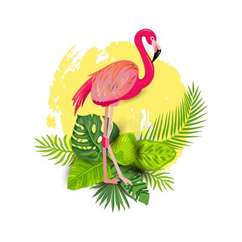 Flamenco Rosado Y Ejemplo Tropical Del Vector De Las Hojas Ilustración del Vector Ilustración