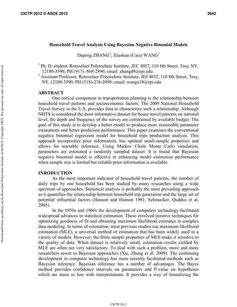 Pdf Household Travel Analysis Using Bayesian Negative Binomial Models