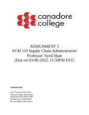 Assignment 1 SCM 110 Docx ASSIGNMENT 1 SCM 110 Supply Chain