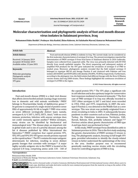 Pdf Molecular Characterization And Phylogenetic Analysis Of Foot And