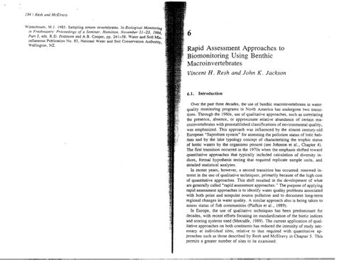 Pdf Rapid Assessment Approaches To Biomonitoring Using Benthic Macroinvertebrates