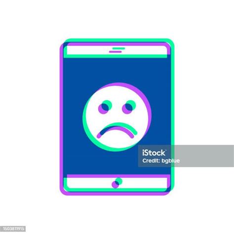 Tablet Pc Avec Emoji Triste Icône Avec Superposition De Deux Couleurs