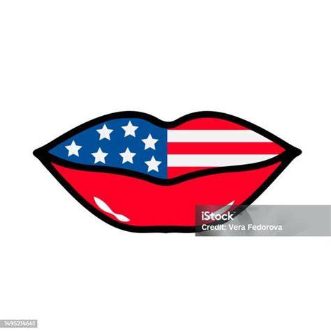 미국의 애국적인 입술 7 월 4 일 디자인 미국 독립 기념일 인사말 카드 로고 디자인 배너 전단지 스티커 엽서 등을위한 벡터 템플릿 0명에 대한 스톡 벡터 아트 및 기타