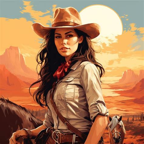 Premium Photo Attractive Young Cowgirl Illustration Generative Ai