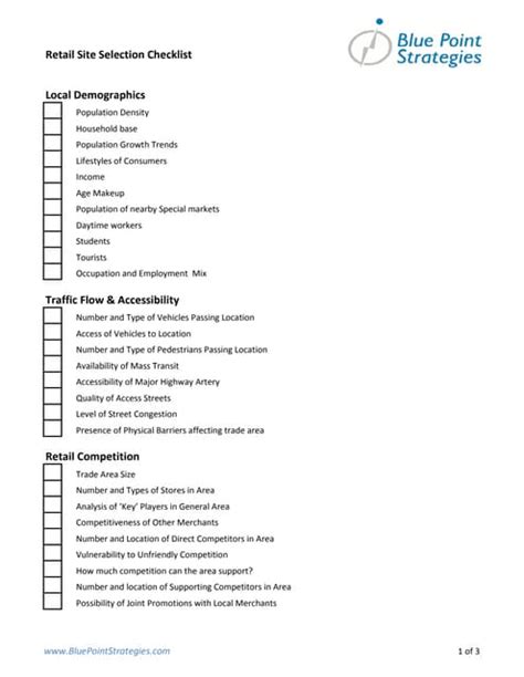 Retail Site Selection Checklist Pdf