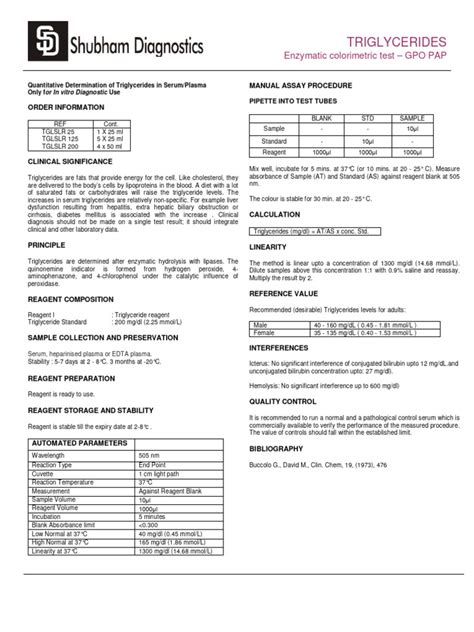Triglyceride Slr Insert Pdf Fat Medical Specialties