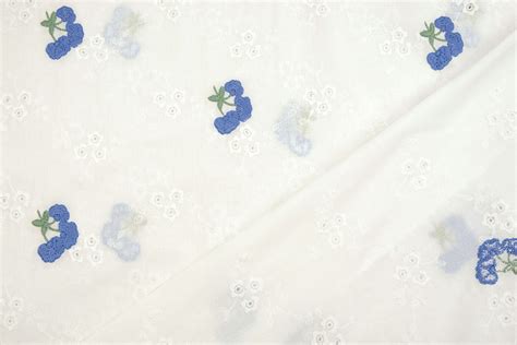 Embroidery Cotton Flower Kaylee Blue Yes Fabrics