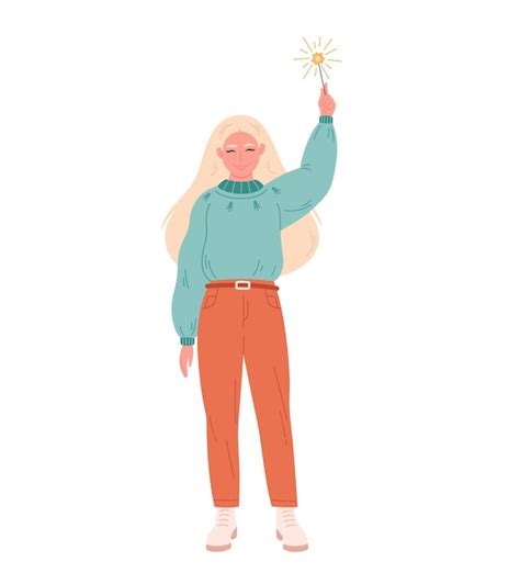 Premium Vector Woman Holding Sparkler And Celebrating Christmas Or
